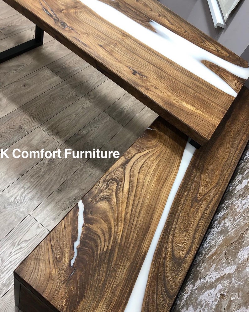 White Epoxy Table , Live Edge Wooden Table, Epoxy River , Natural Wood ...