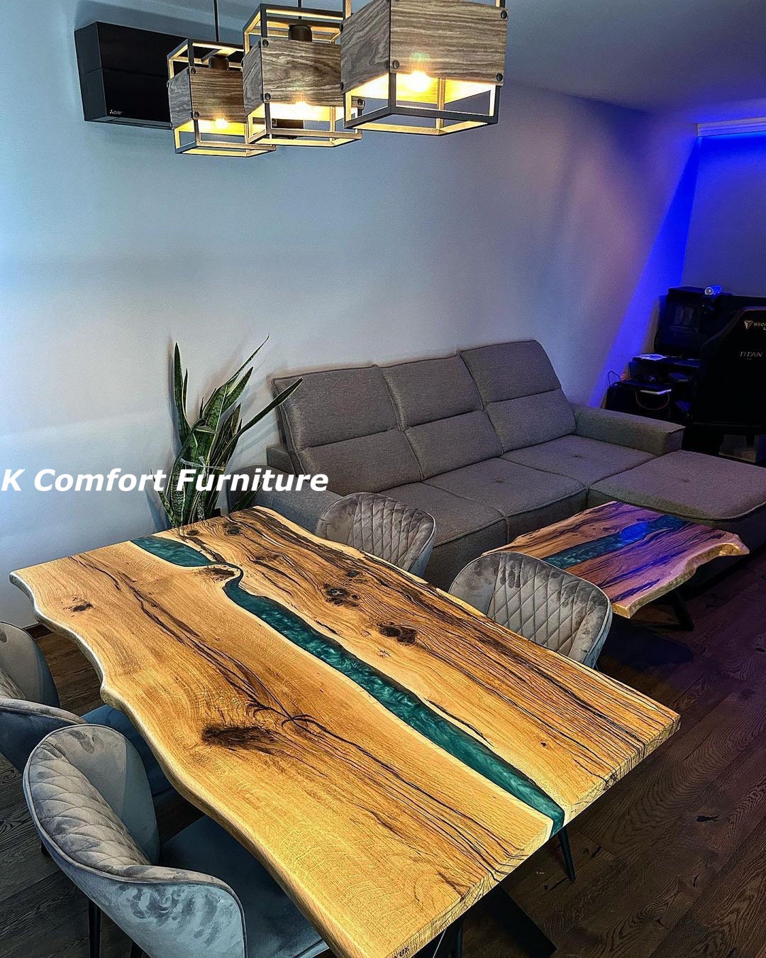 Turquoise Live Edge Table, Turquoise Epoxy Table, Epoxy Ocean River ...