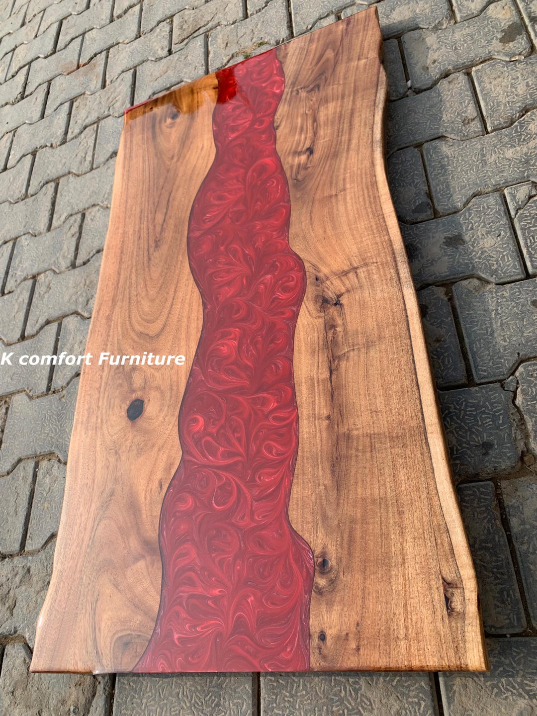 Red Epoxy River Table/ Live Edge Wooden Table/ Epoxy Ocean River Table ...