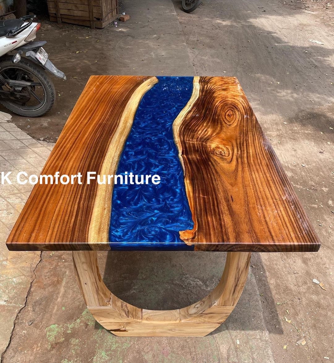 Deep Blue Epoxy Table, Live Edge Table , Epoxy Ocean River, Natural ...