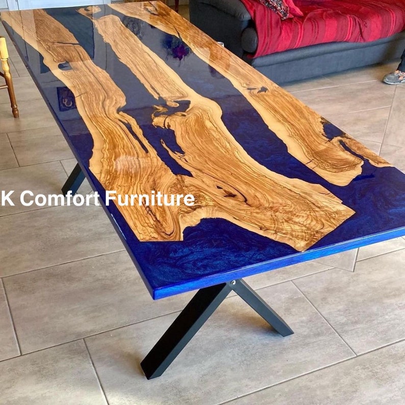 Blue Swirl Epoxy Table, Live Edge Table , Epoxy Ocean River, Natural ...