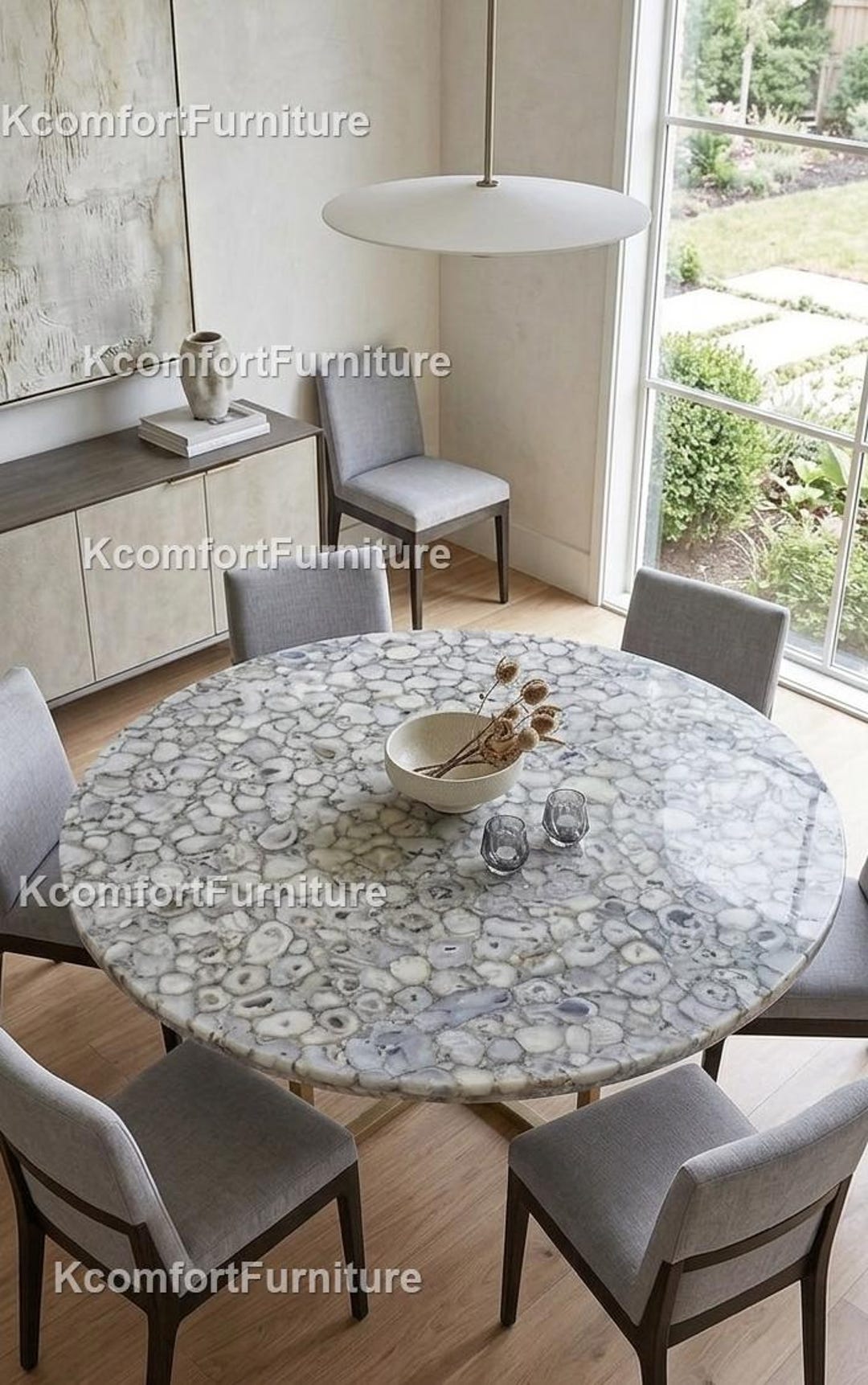Round Pebble Stone Dining Table Top, Natural Stone Mosaic Table, Modern ...