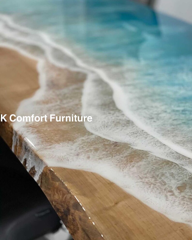 Sea Waves Epoxy Table / Live Edge Wooden Table / Epoxy Waves Table ...