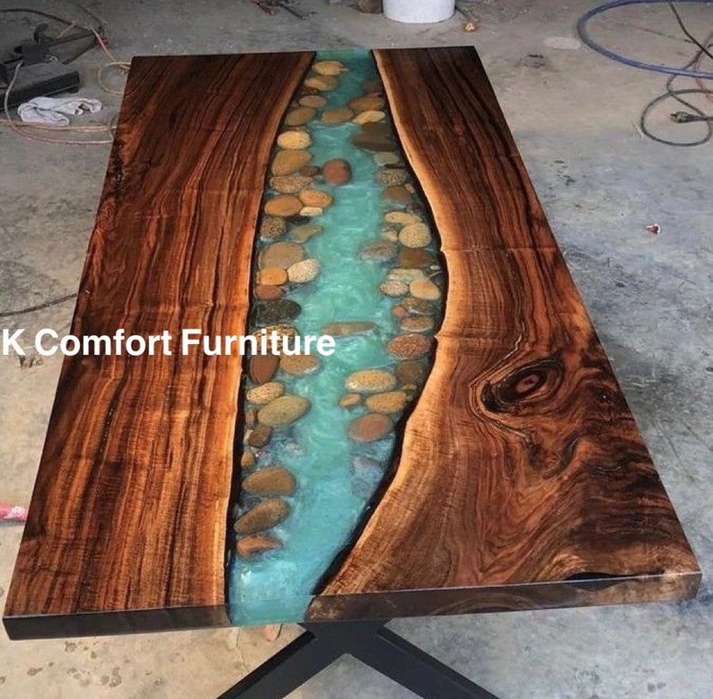 Stone Epoxy Table Live Edge Wooden Table Epoxy Ocean River - Etsy