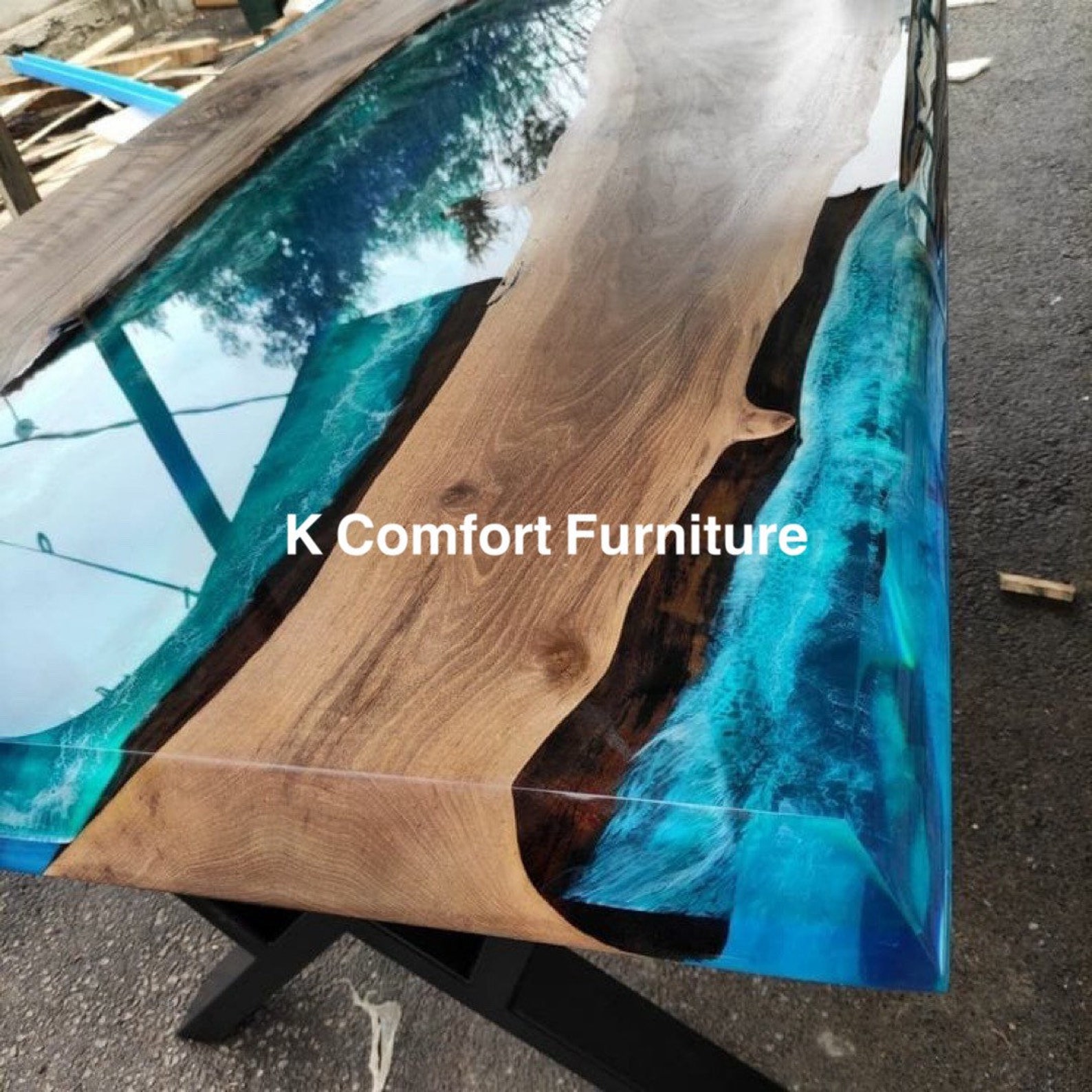 Blue Wave Epoxy Table / Live Edge Table /epoxy Ocean River / Natural ...