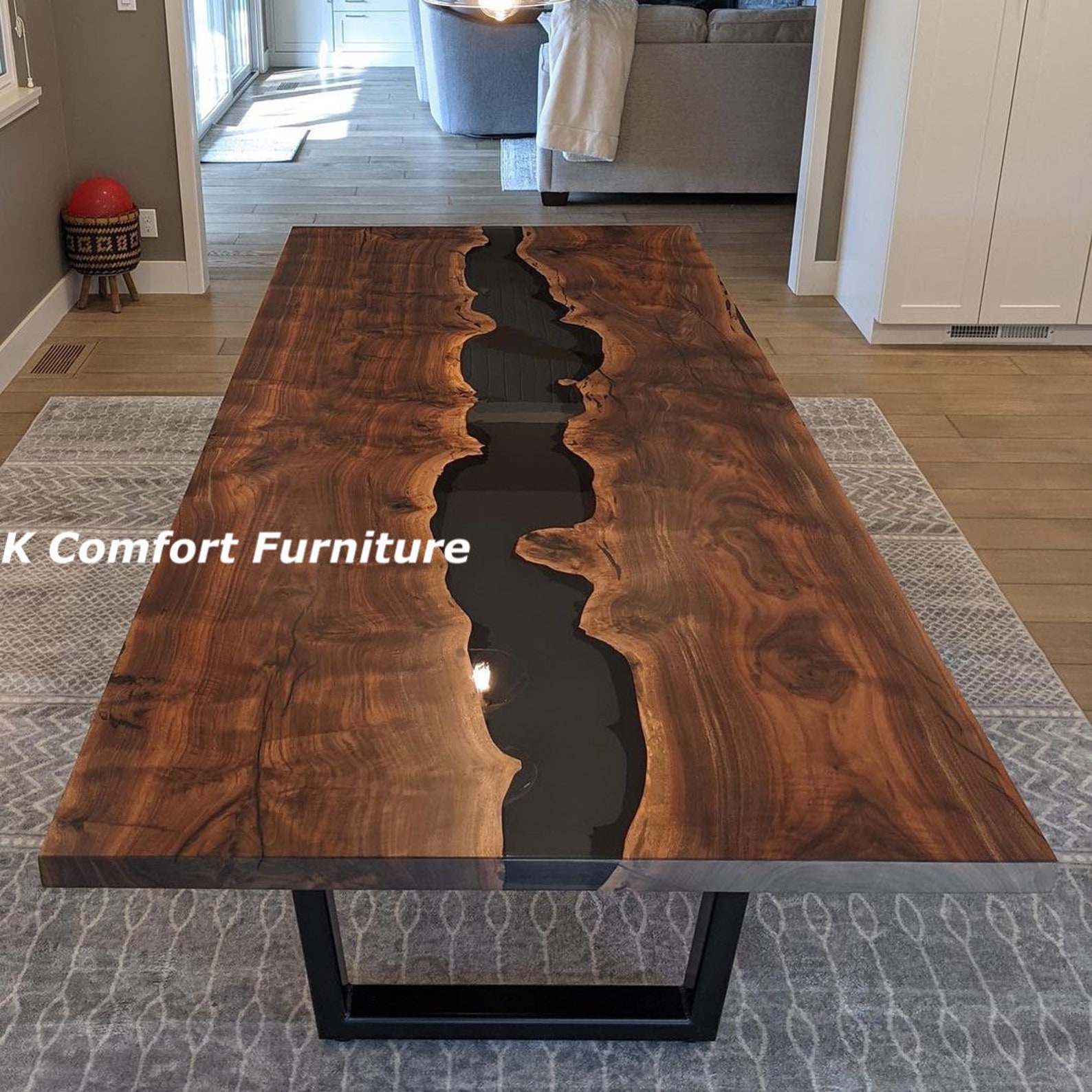 Black Crystal Clear Epoxy Table, Live Edge Wooden Table, Epoxy Ocean ...