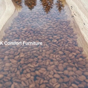 Coffee Beans Epoxy Table, Live Edge Table, Epoxy Ocean River , Natural ...
