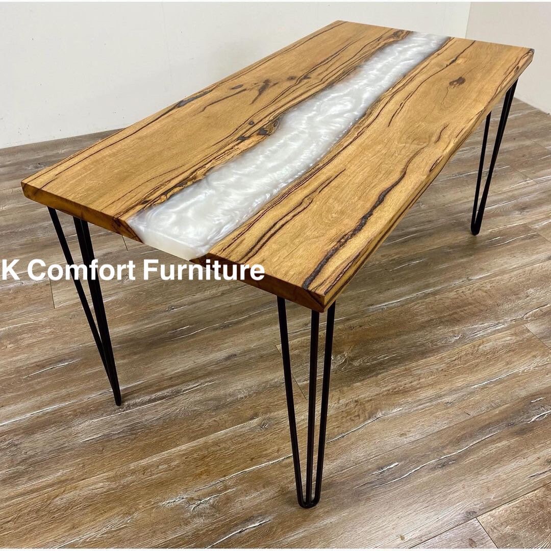 White Swirl Epoxy Table, Live Edge Table , Ocean River Table, Natural ...