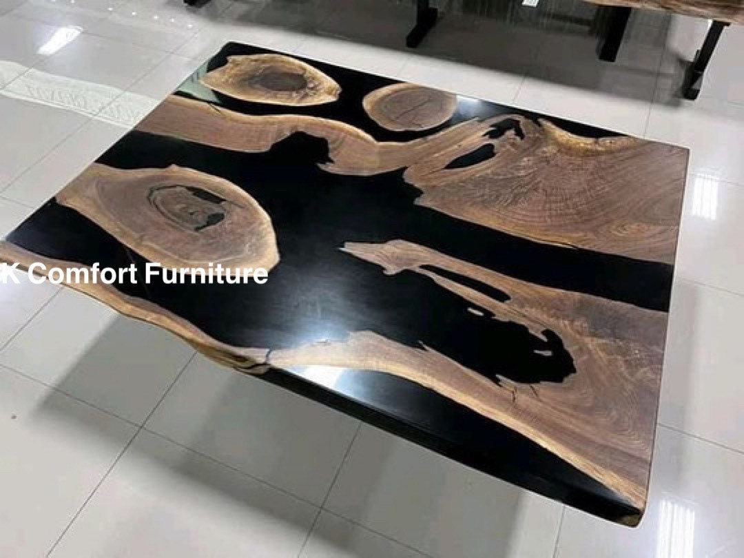 Black Epoxy River Table, Live Edge Table, Ocean River Table, Natural ...