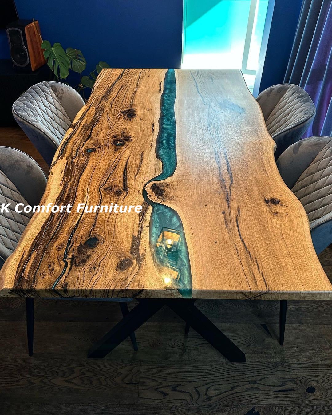 Turquoise Live Edge Table, Turquoise Epoxy Table, Epoxy Ocean River ...