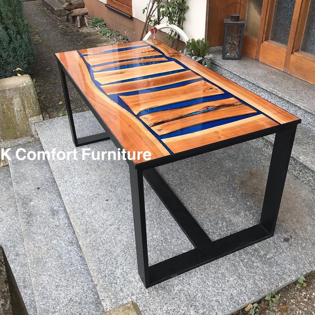 Luxury Blue Epoxy Table, Live Edge Wooden Table, Epoxy Ocean River ...