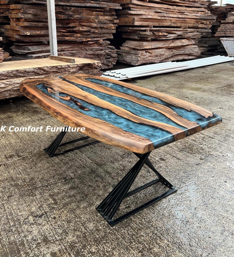 Epoxy Wooden Table / Live Edge Table /epoxy Ocean River Table / Natural ...