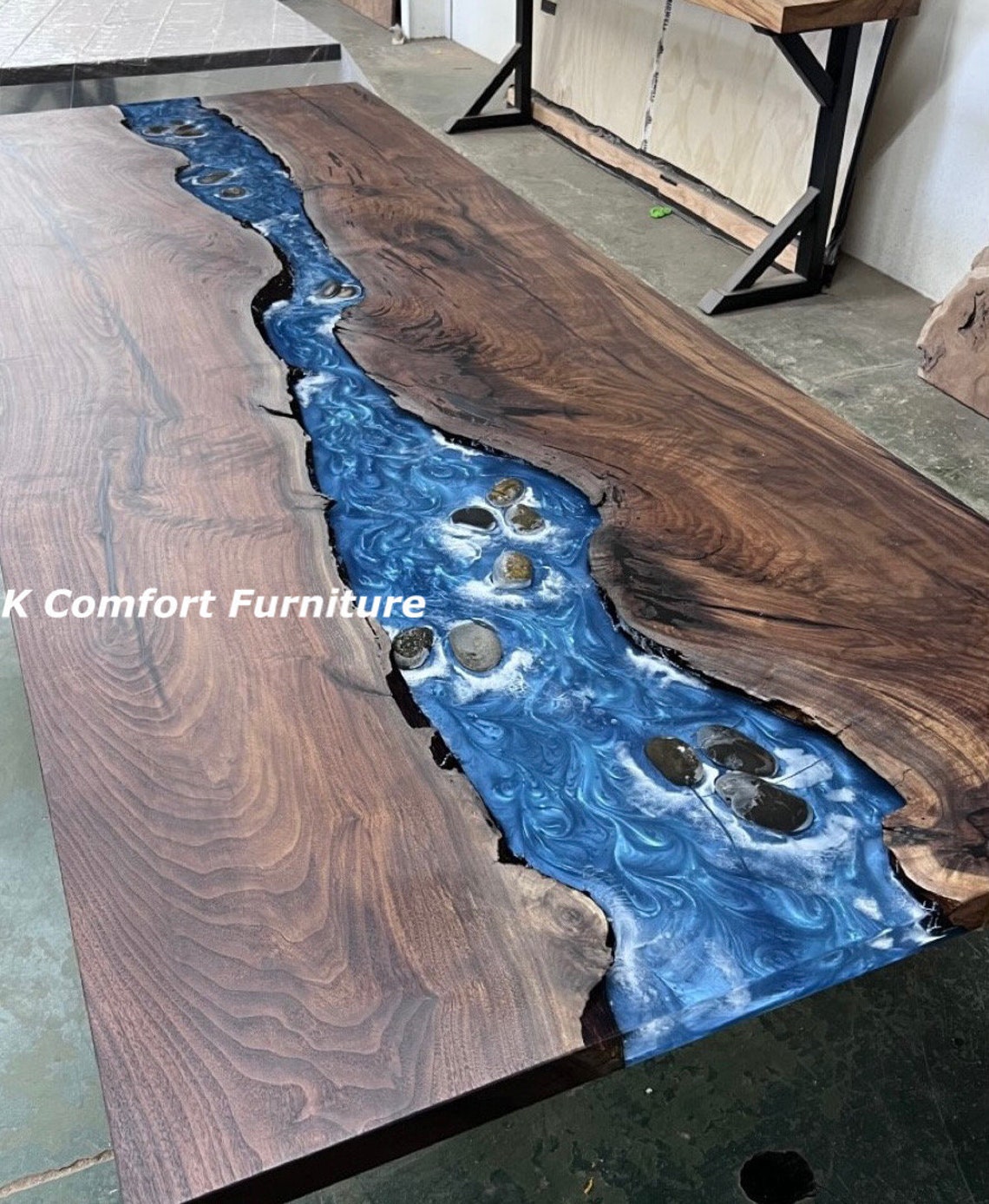 Ocean Epoxy Table, Live Edge Wooden Table, Epoxy Ocean River , Natural ...