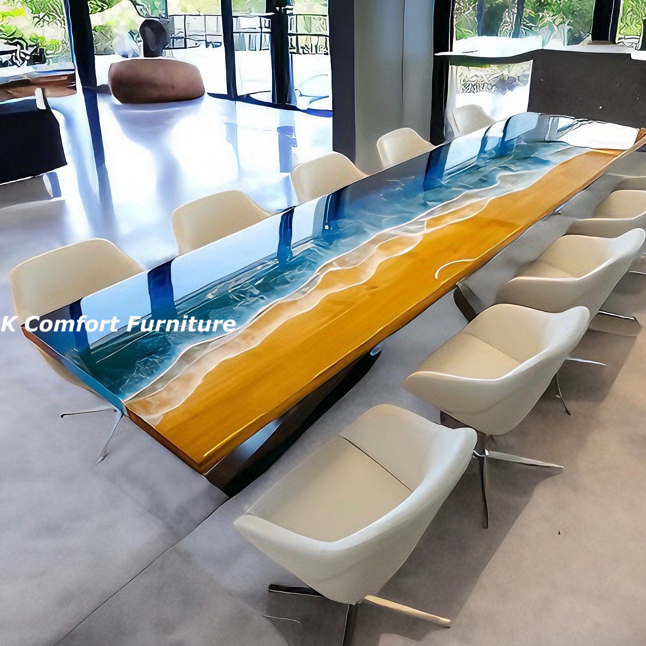 Sea Waves Epoxy Table / Live Edge Wooden Table / Epoxy Waves Table ...