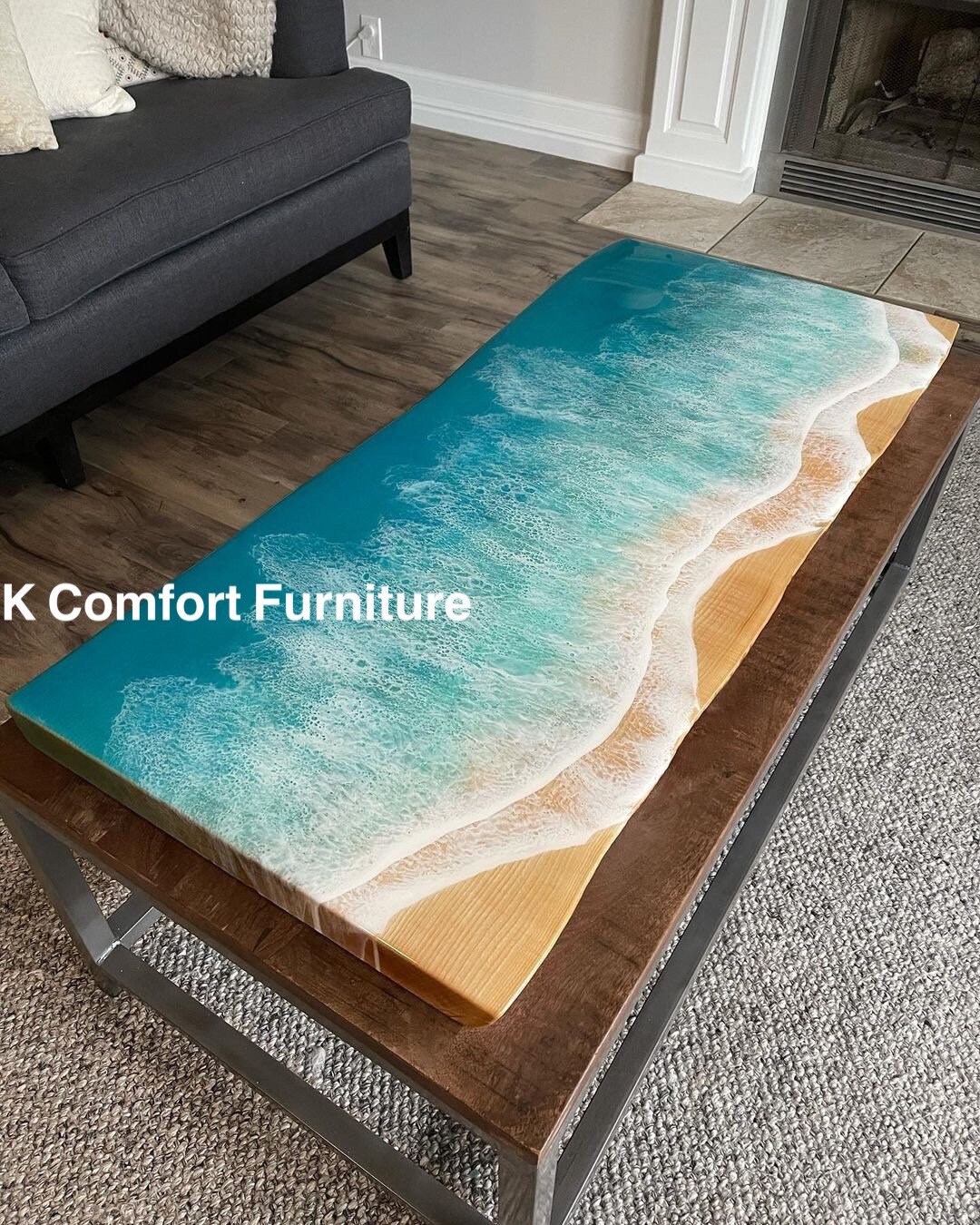 Sea Waves Epoxy Table, Live Edge Table, Epoxy Ocean Table, Natural Wood ...