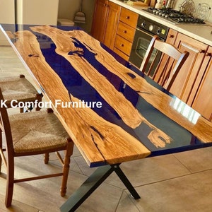 Blue Swirl Epoxy Table, Live Edge Table , Epoxy Ocean River, Natural ...
