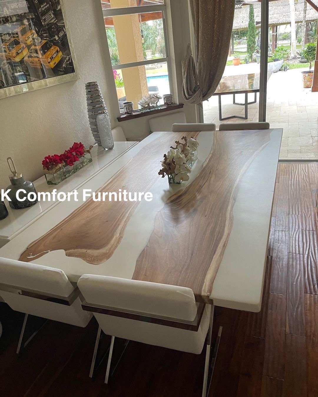 White Epoxy Table/ Live Edge Wooden Table/ Epoxy River Table/ Natural ...