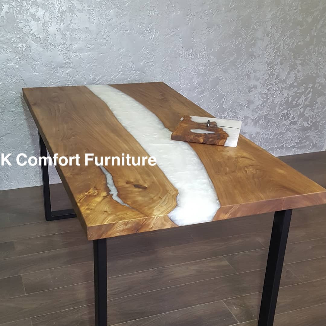White Epoxy Centre Table, Live Edge Wooden Table, Epoxy River , Natural ...