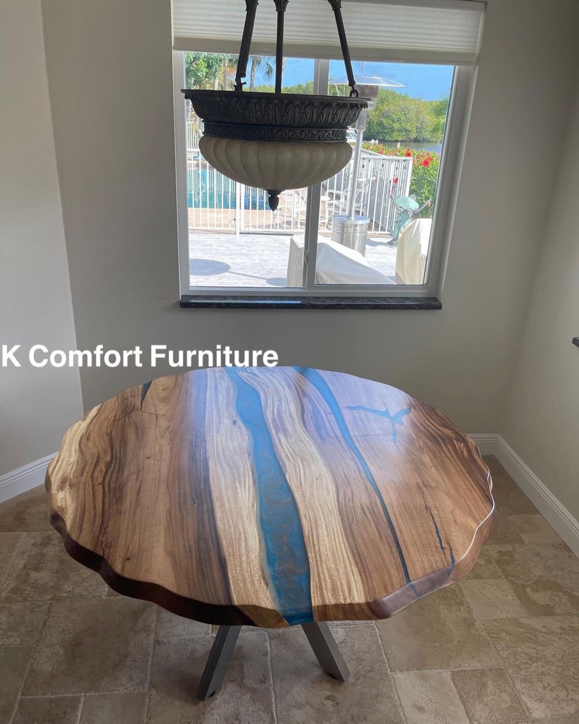 Blue Round Epoxy Table Live Edge Wooden Table Epoxy Ocean - Etsy