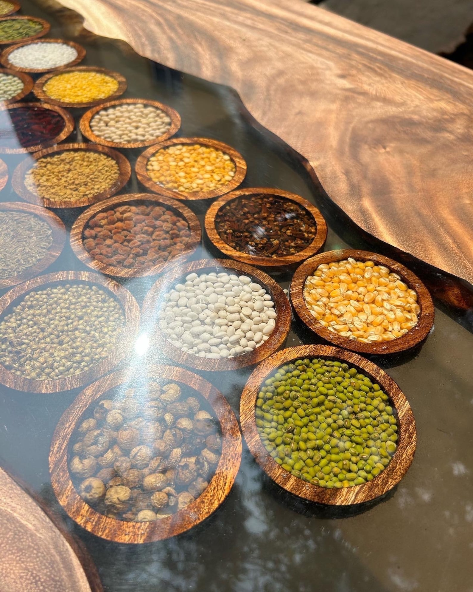 Spices Dry Fruits Resintable / Live Edge Wooden Table/ Acacia Wood ...