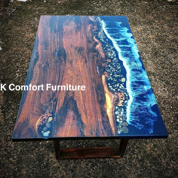 Sea Waves Epoxy Table Live Edge Table Epoxy Ocean River - Etsy