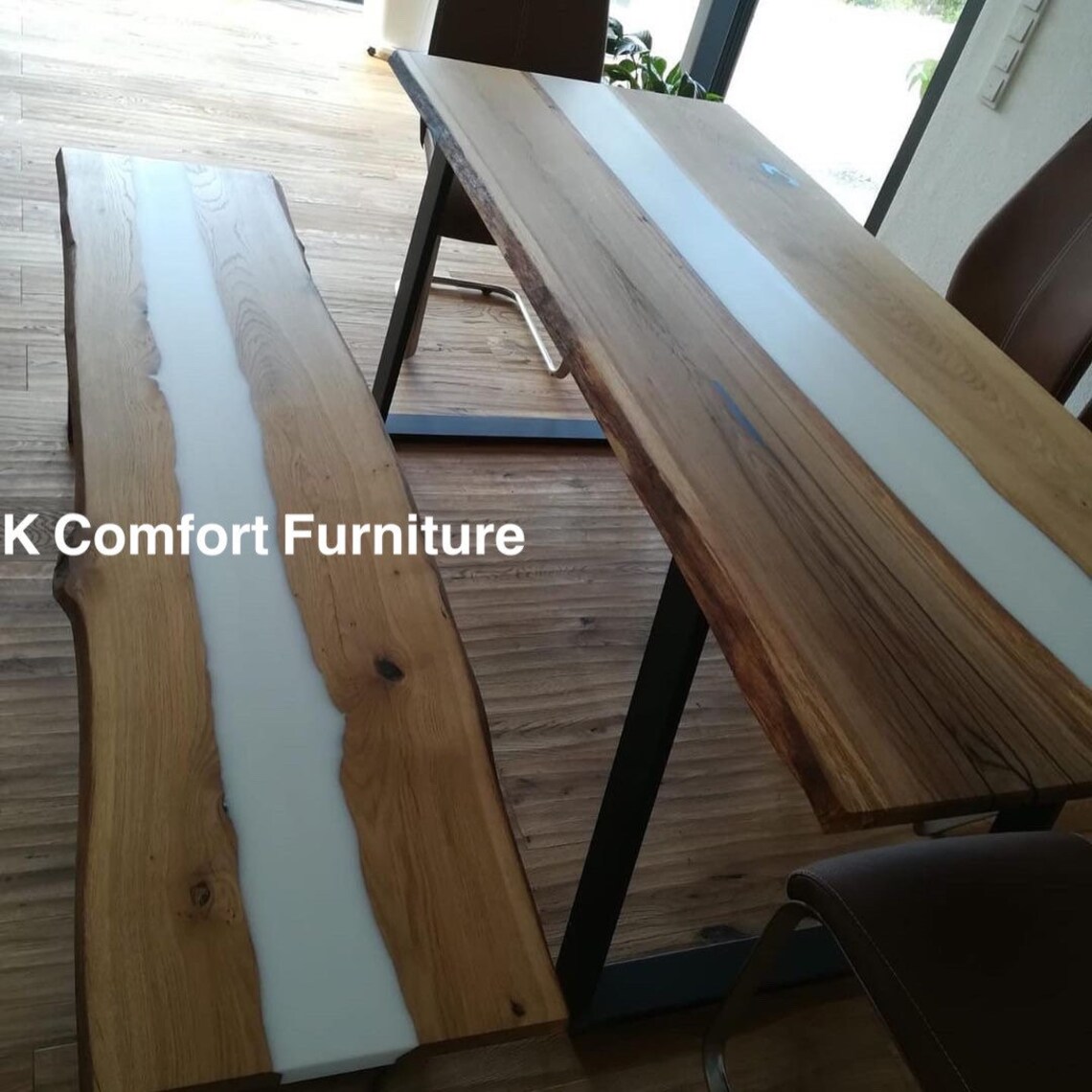 White Epoxy Study Table Live Edge Table Ocean River Table - Etsy