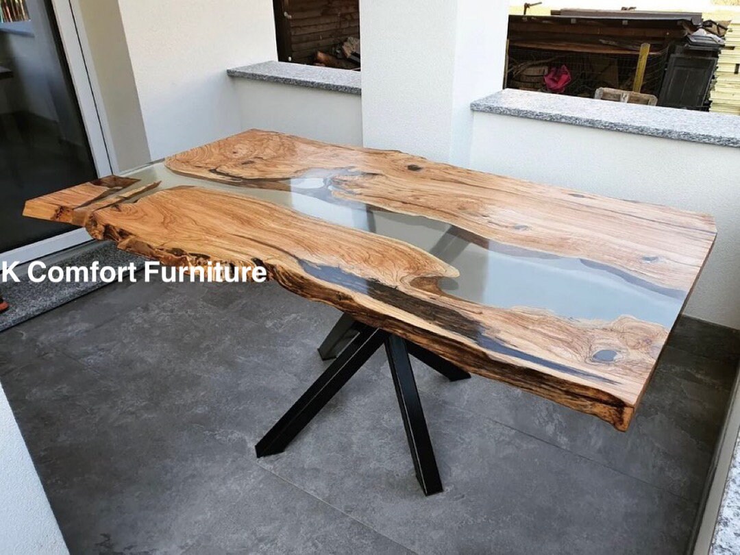 Epoxy Table Top Clear / Live Edge Table / Epoxy Ocean River / Natural ...