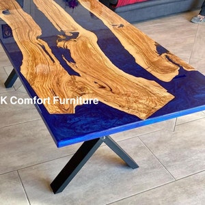 Blue Swirl Epoxy Table, Live Edge Table , Epoxy Ocean River, Natural ...