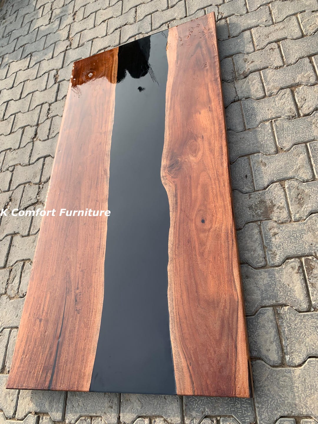 Black Epoxy River Table/ Live Edge Wooden Table/ Epoxy Ocean River ...