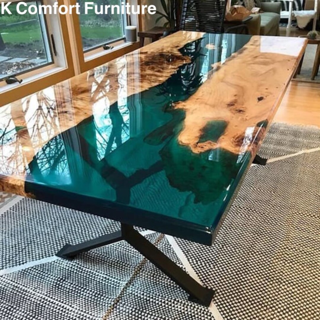 Blue Luxury Epoxy Table/ Live Edge Table/ Epoxy Ocean River/ Natural ...