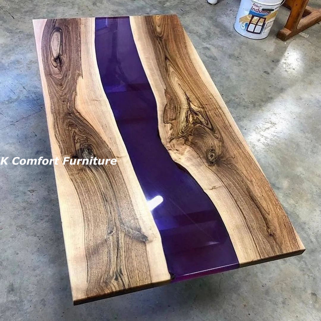 Purple Epoxy Table/ Live Edge Wooden Table/ Epoxy Ocean River Table ...