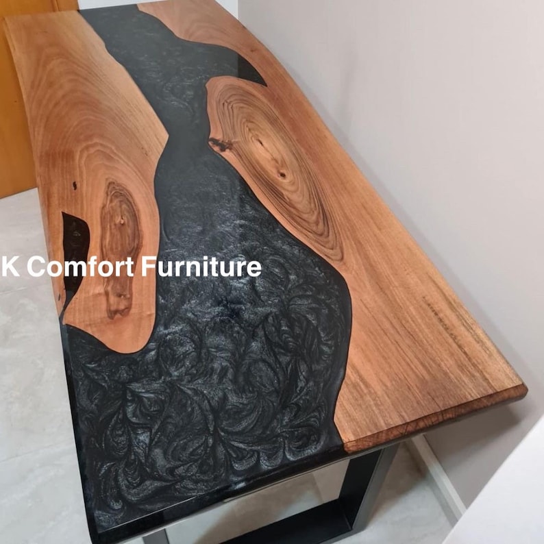 Black River Table, Live Edge Wooden Table , Epoxy Ocean River Table, Natural Wood ,dining Table ...