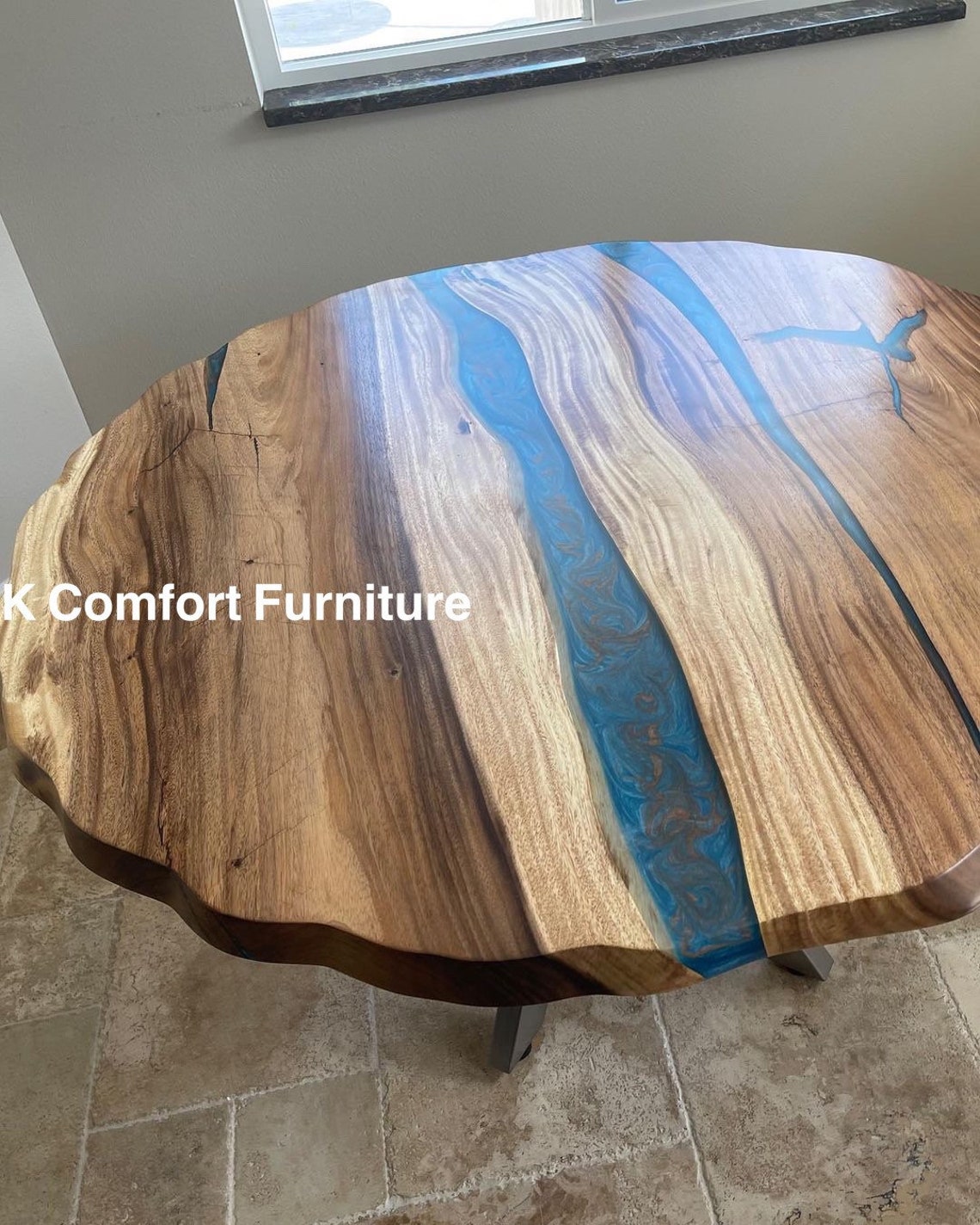 Blue Round Epoxy Table Live Edge Wooden Table Epoxy Ocean - Etsy