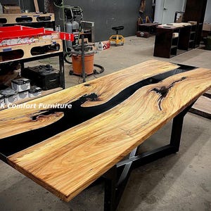 Black Epoxy River Table/ Live Edge Wooden Table/ Epoxy Ocean River ...