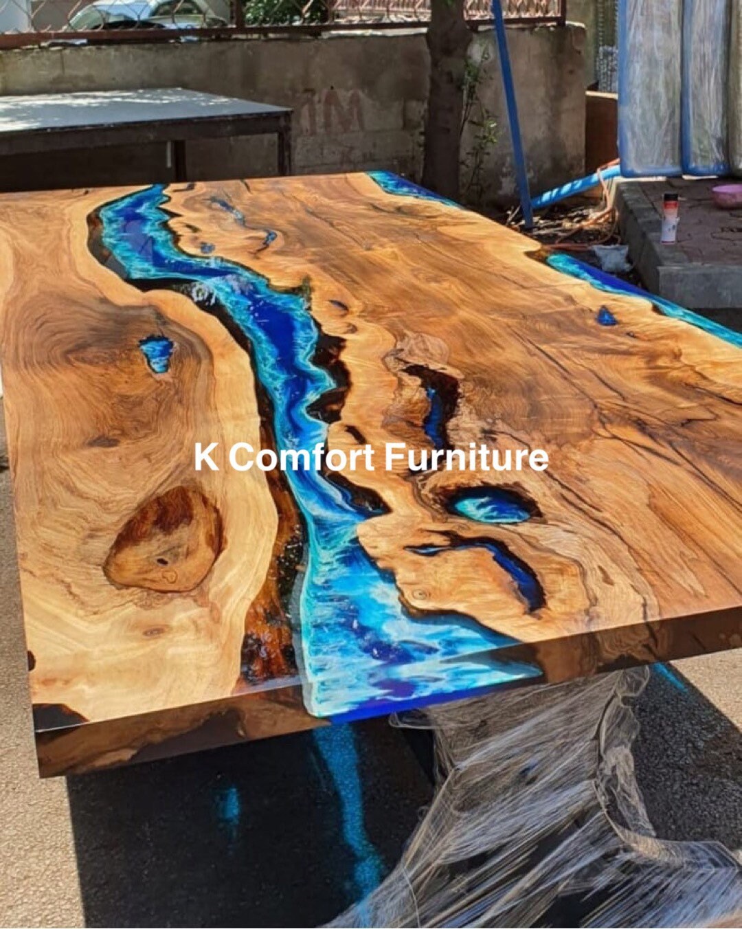 Blue Waves Epoxy Table, Live Edge Wooden Table, Epoxy Ocean River ...
