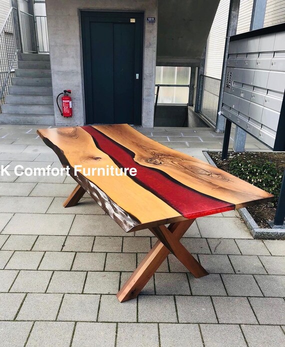 Red Epoxy Table Live Edge Table Epoxy Ocean River Table - Etsy