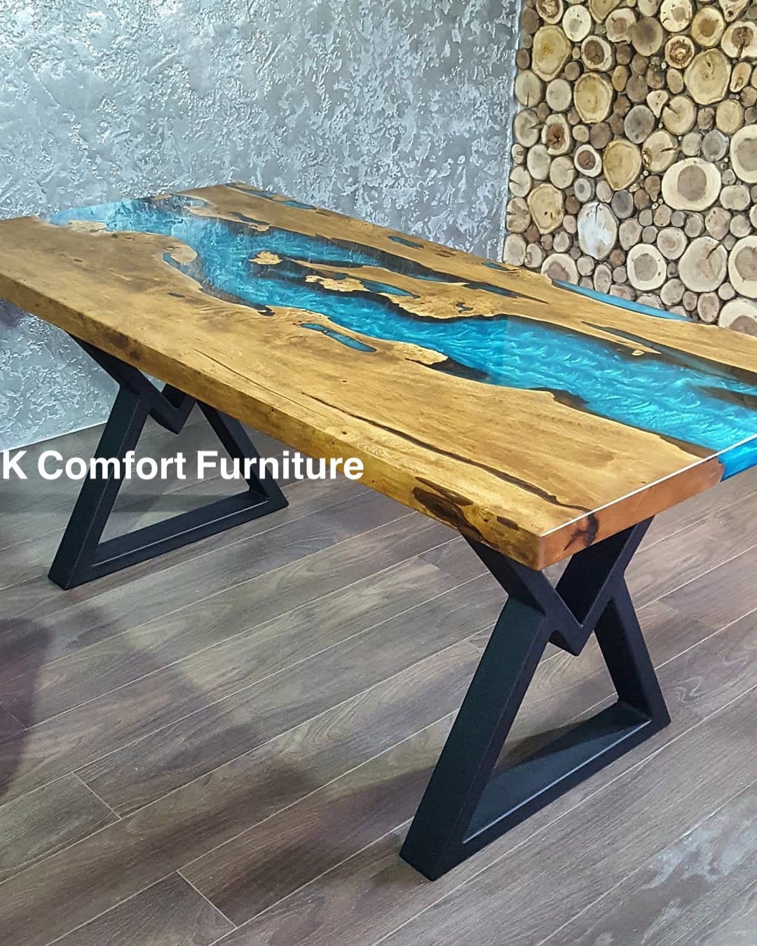 Turquoise Epoxy Table/ Live Edge Wooden Table/ Epoxy Ocean River Table ...
