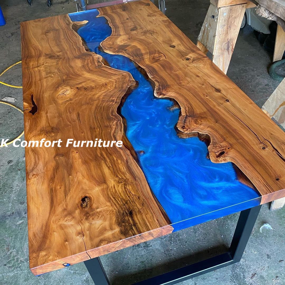 Blue Epoxy River Table Live Edge Table Epoxy Ocean River - Etsy