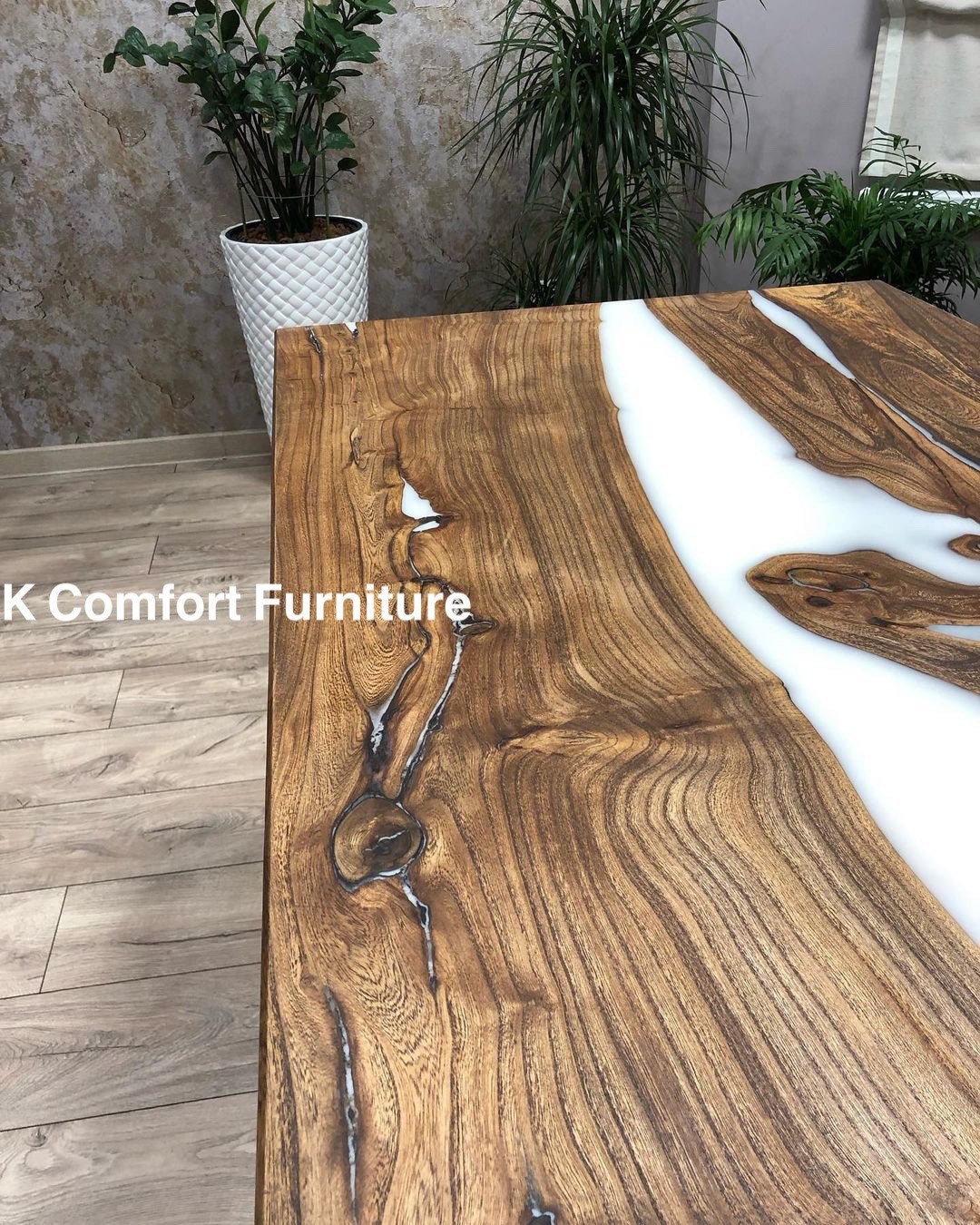 White Epoxy Table , Live Edge Wooden Table, Epoxy River , Natural Wood ...
