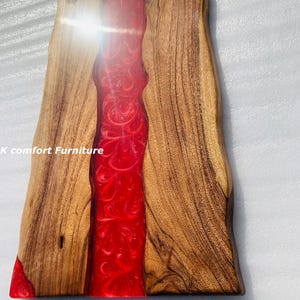 Red Epoxy Table Top/ Live Edge Table/ Epoxy Ocean River Table/ Natural ...