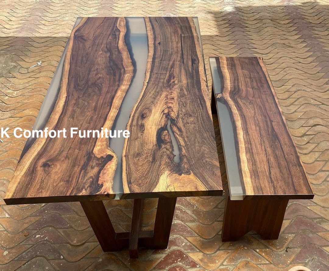 Black Transparent Epoxy Table, Live Edge Table , Epoxy Ocean River ...