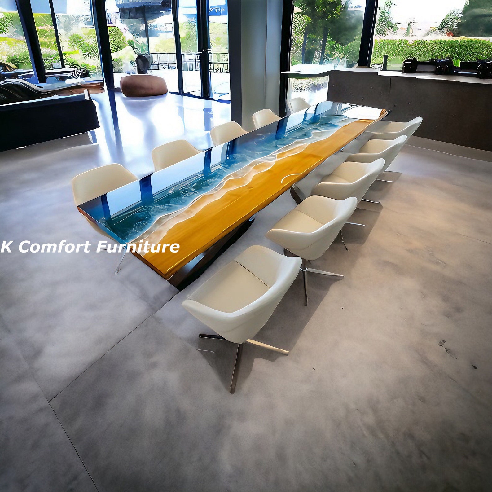 Sea Waves Epoxy Table / Live Edge Wooden Table / Epoxy Waves Table ...