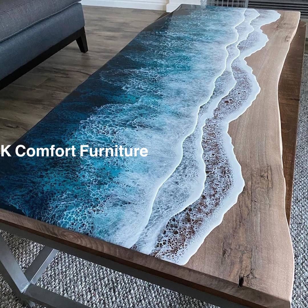 Waves Epoxy River Table, Live Edge Table, Epoxy Ocean Table, Natural ...