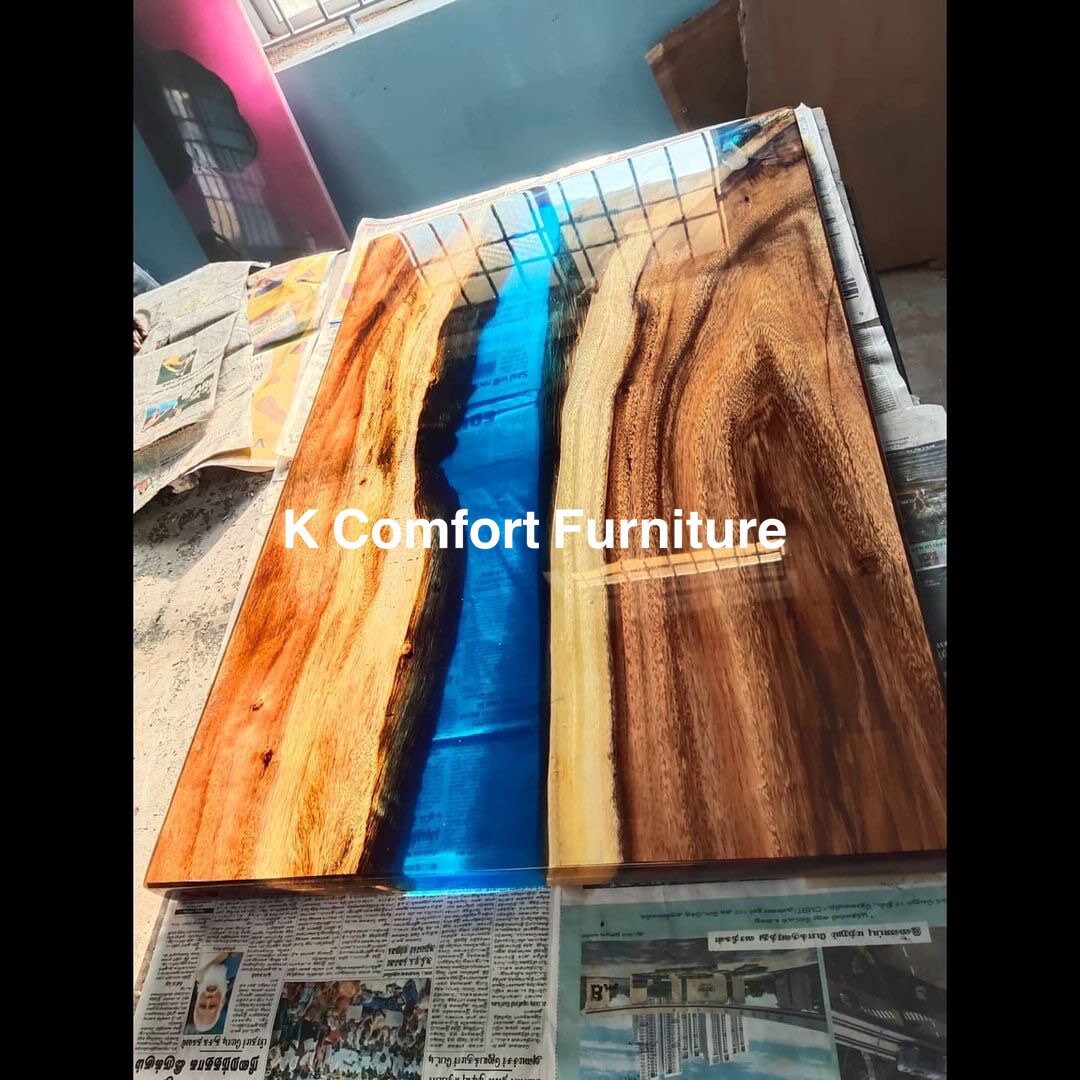 Blue Clear Epoxy Table/ Live Edge Wooden Table/ Ocean River Table ...