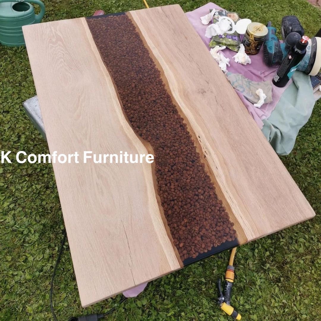 Coffee Beans Epoxy Table Live Edge Table Epoxy Ocean River - Etsy