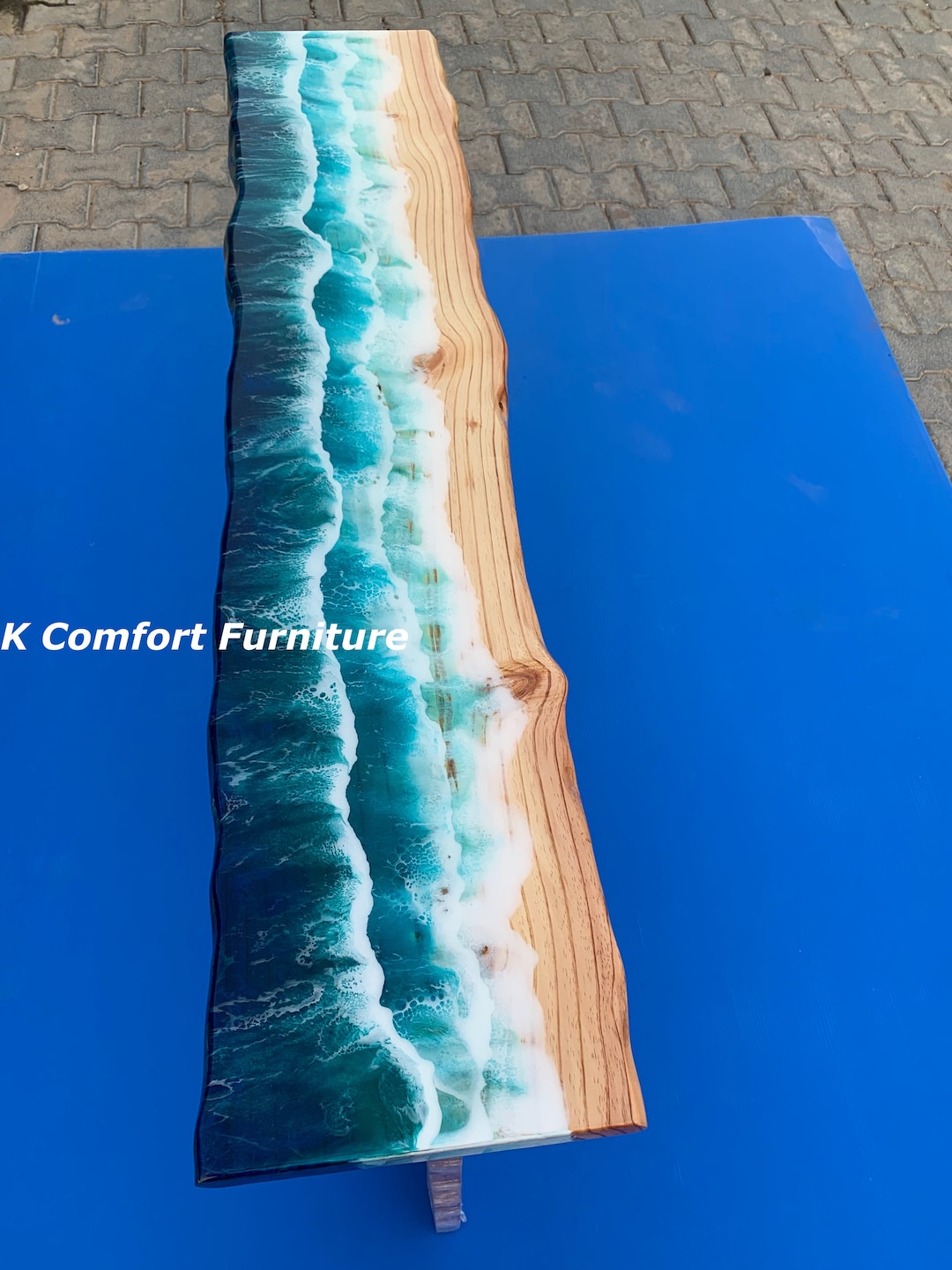 Beach Waves Epoxy Table, Live Edge Table, Sea Ocean Table, Natural Wood ...