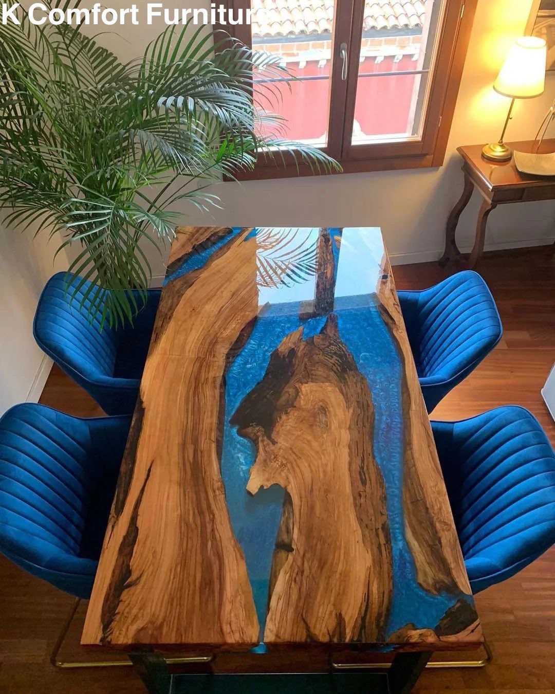 Epoxy Table Blue , Live Edge Table , Epoxy Ocean River, Natural Wood ...