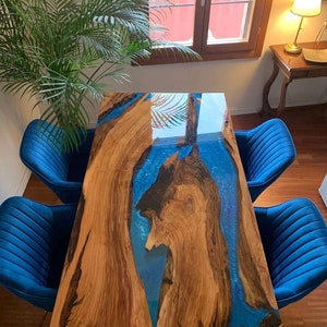 Epoxy Table Blue , Live Edge Table , Epoxy Ocean River, Natural Wood ...