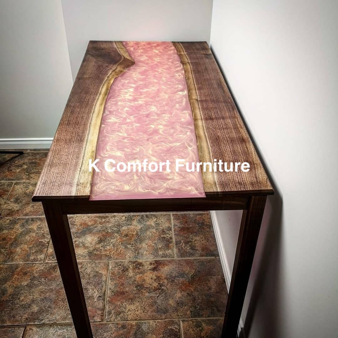 Pink Epoxy Table, Live Edge Table , Epoxy Ocean River ,natural Wood ...