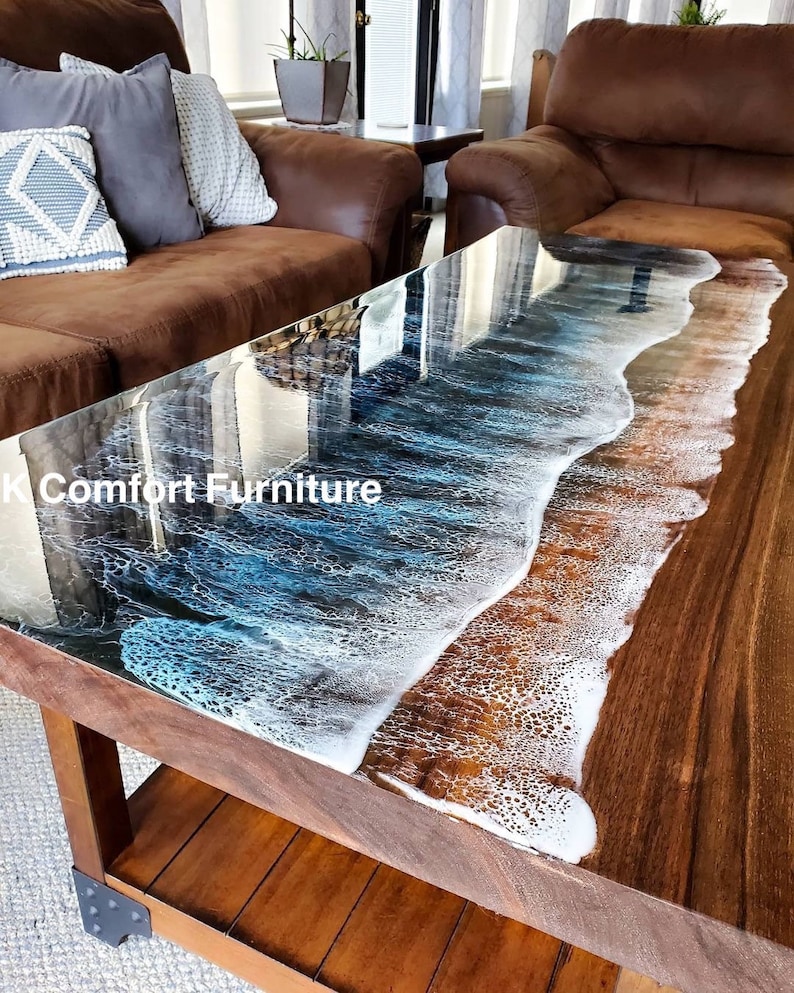 Sea Waves Epoxy Table Live Edge Table Epoxy Ocean Table - Etsy